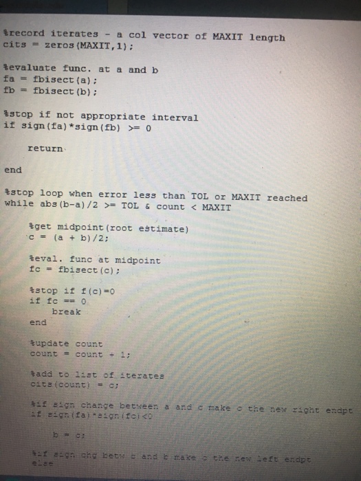 Solved 1) Modify the code bisect.m (provided in eLearning) | Chegg.com