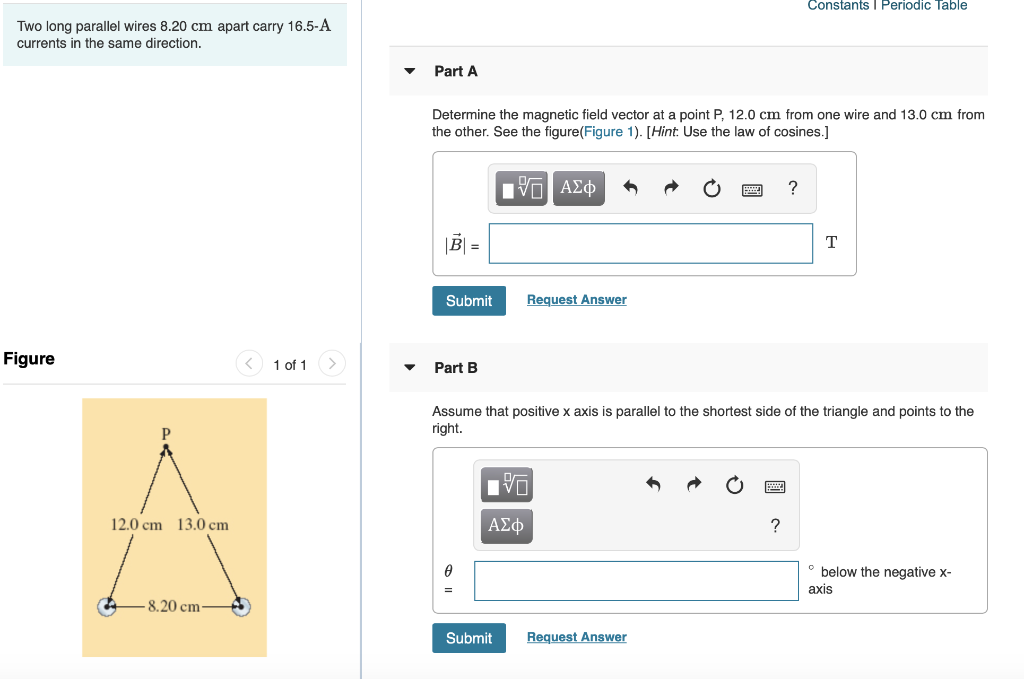 Solved Constants | Periodic Table Two long parallel wires | Chegg.com