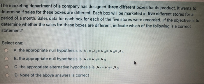 Solved The marketing department of a company has designed | Chegg.com