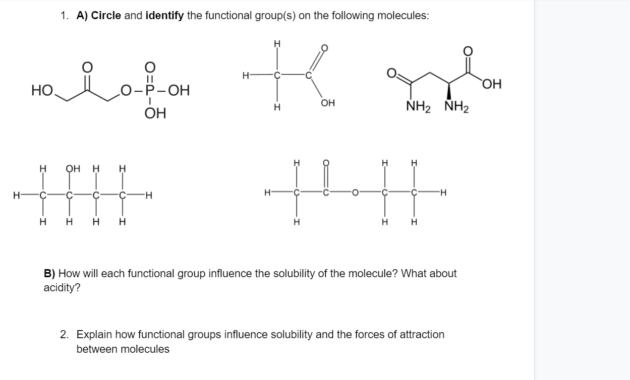 Solved 1. A) Circle and identify the functional group(s) on | Chegg.com