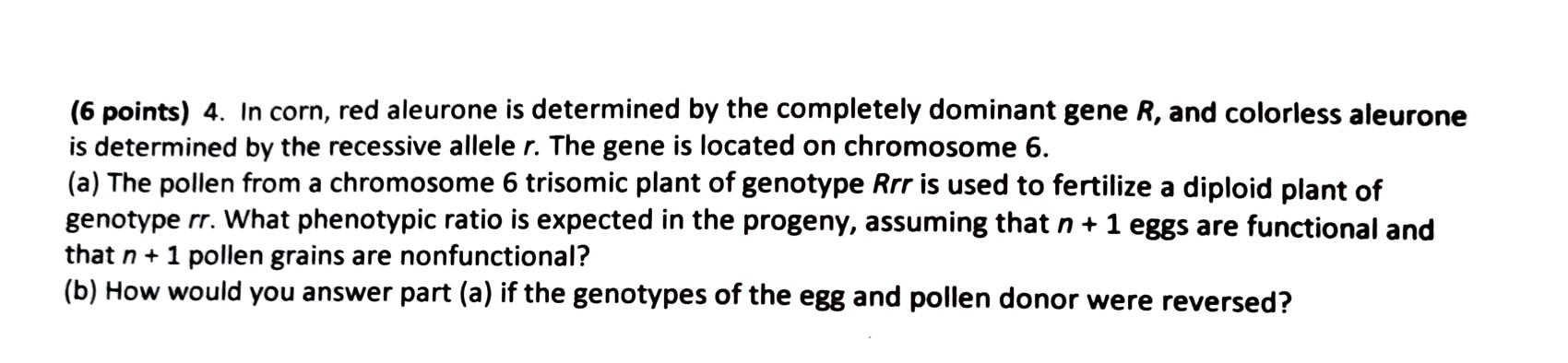 Solved (6 points) 4. In corn, red aleurone is determined by | Chegg.com
