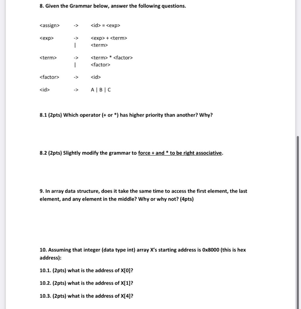 Solved 7. (3pts) Show the parse tree for the same statement | Chegg.com