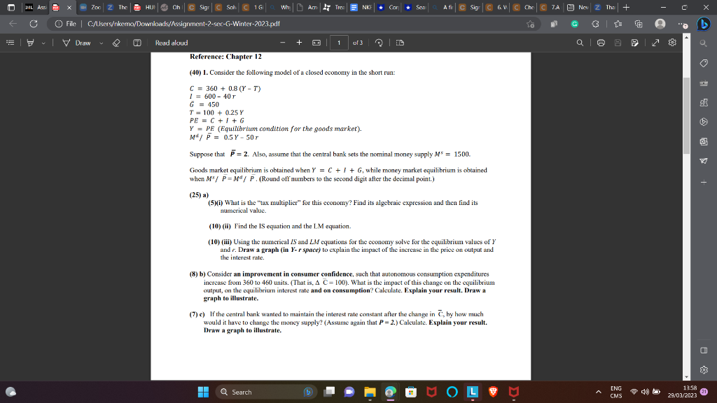 Solved (40) 1. Consider the following model of a closed | Chegg.com