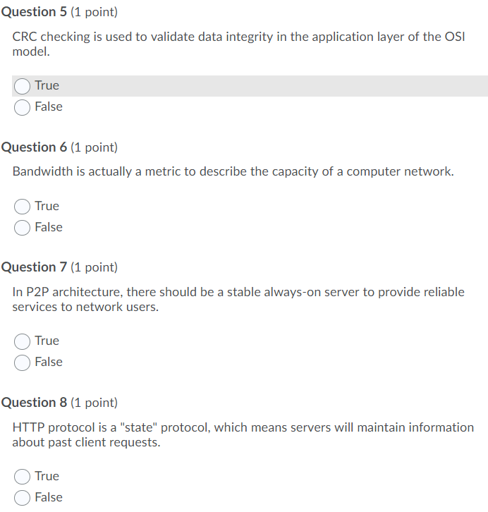 Solved Question 5 (1 point) CRC checking is used to validate | Chegg.com