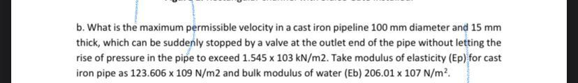 Solved b. What is the maximum permissible velocity in a cast | Chegg.com