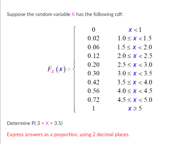 Solved Suppose the random variable X has the following cdf: | Chegg.com