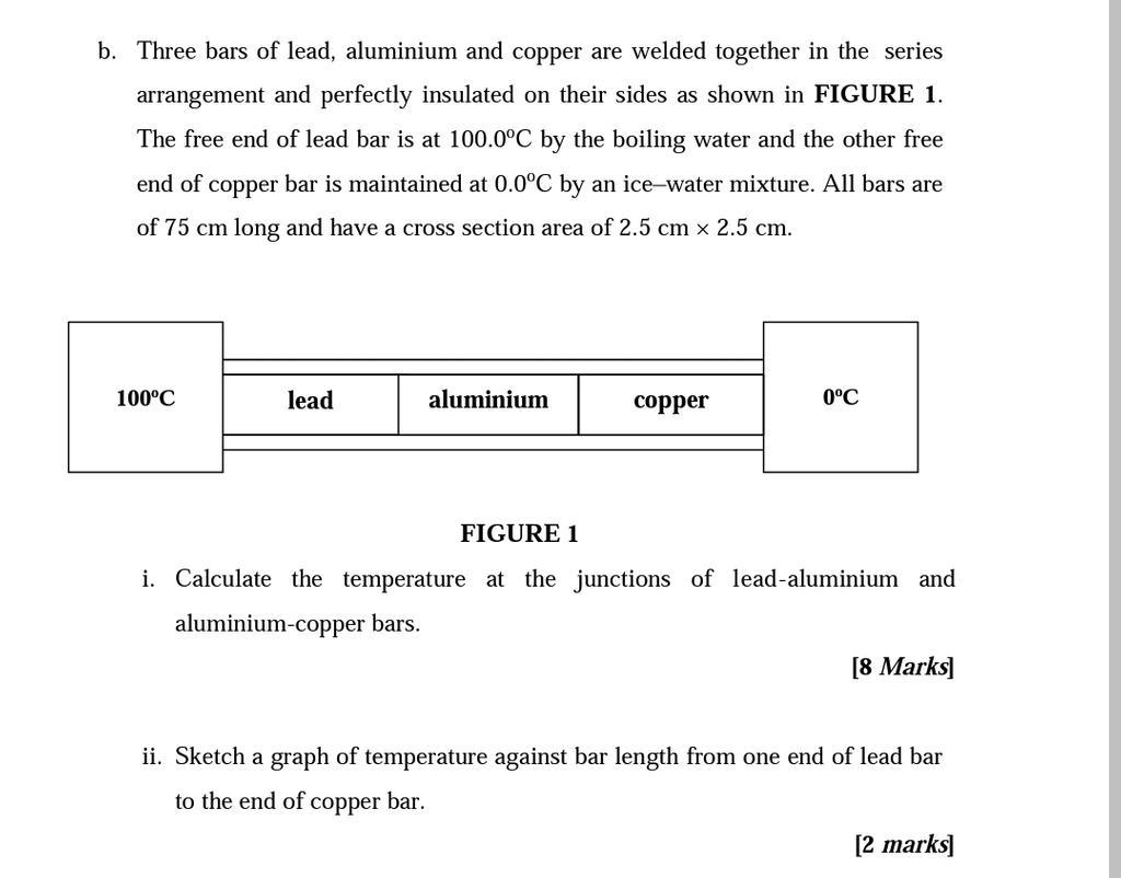 Solved b. Three bars of lead, aluminium and copper are | Chegg.com