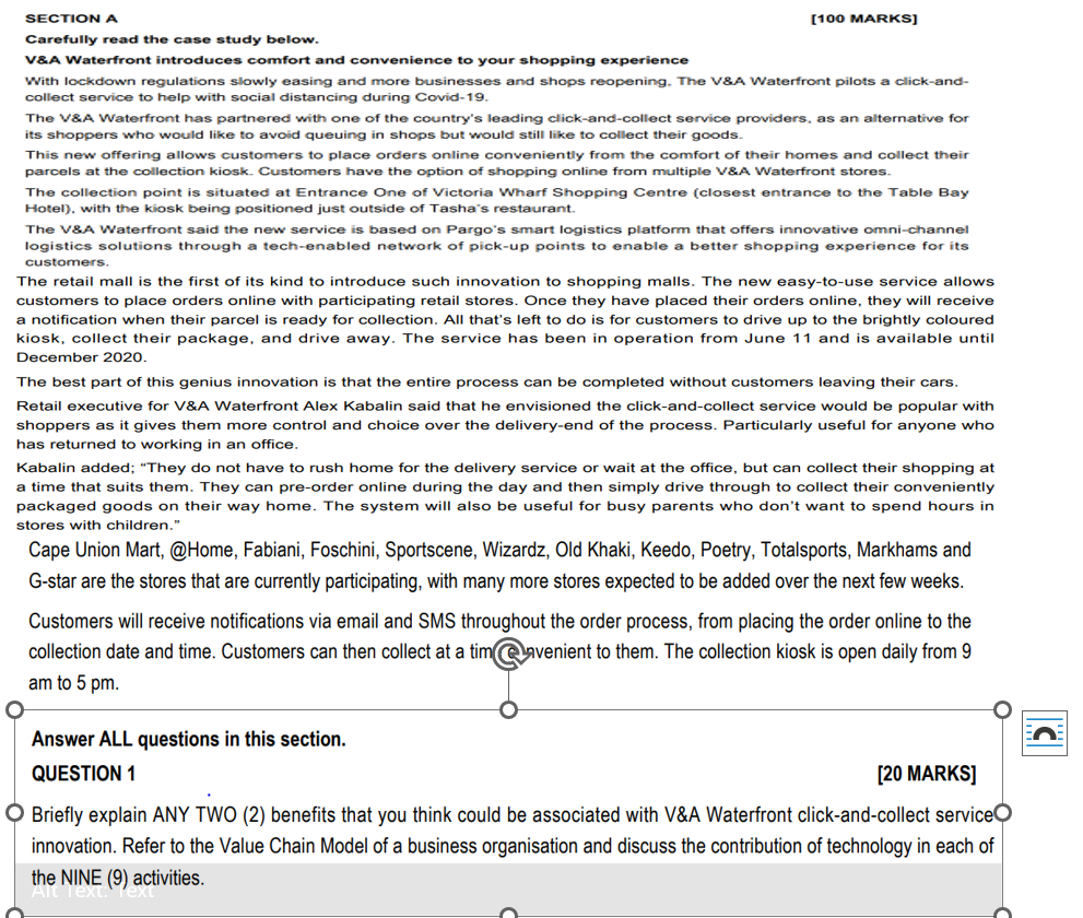 Solved [100 MARKS] Carefully read the case study below. V\&A | Chegg.com
