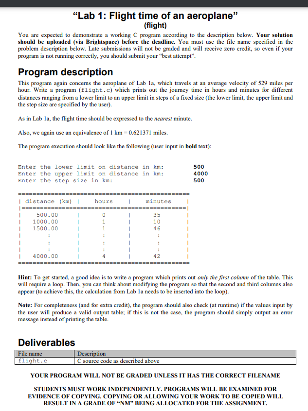 Solved "Lab 1: Flight time of an aeroplane"(flight)You are | Chegg.com
