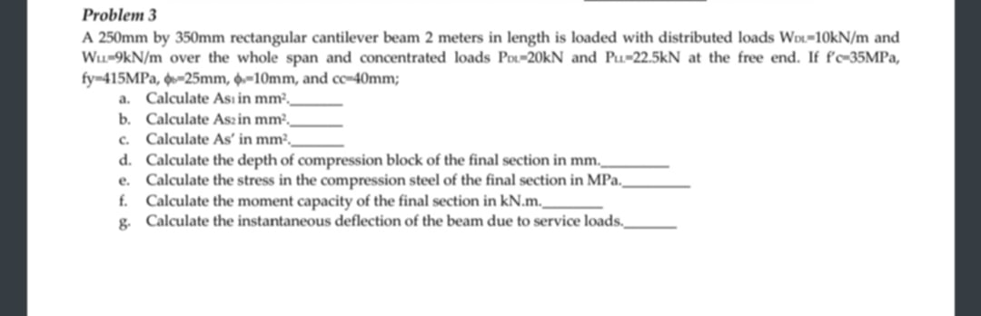 Solved Problem 3A 250 mm by 350 mm ﻿rectangular cantilever | Chegg.com