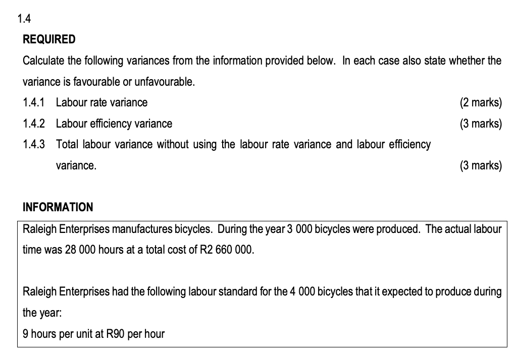 Solved REQUIRED Calculate the following variances from the | Chegg.com