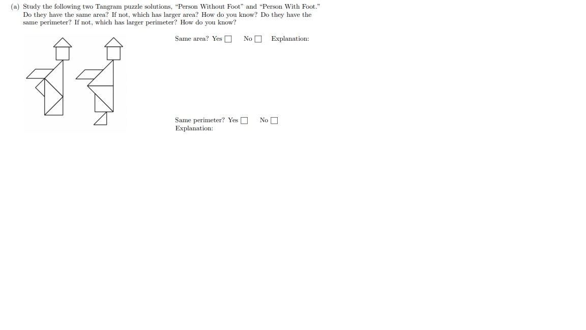 Solved (a) Study the following two Tangram puzzle solutions, | Chegg.com