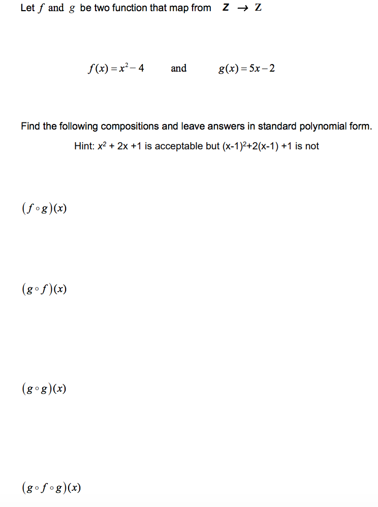 Solved Let f and g be two function that map from Z→Z | Chegg.com