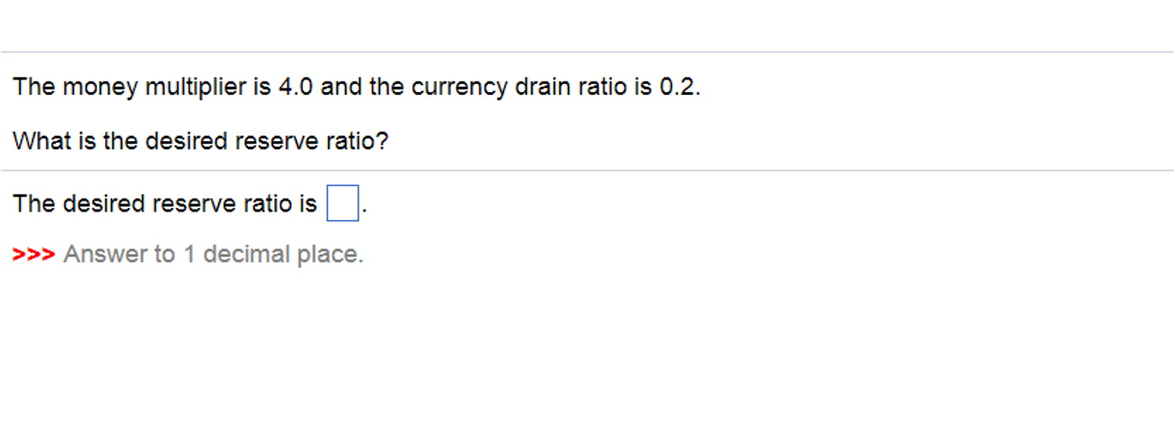 Solved The money multiplier is 4.0 and the currency drain | Chegg.com
