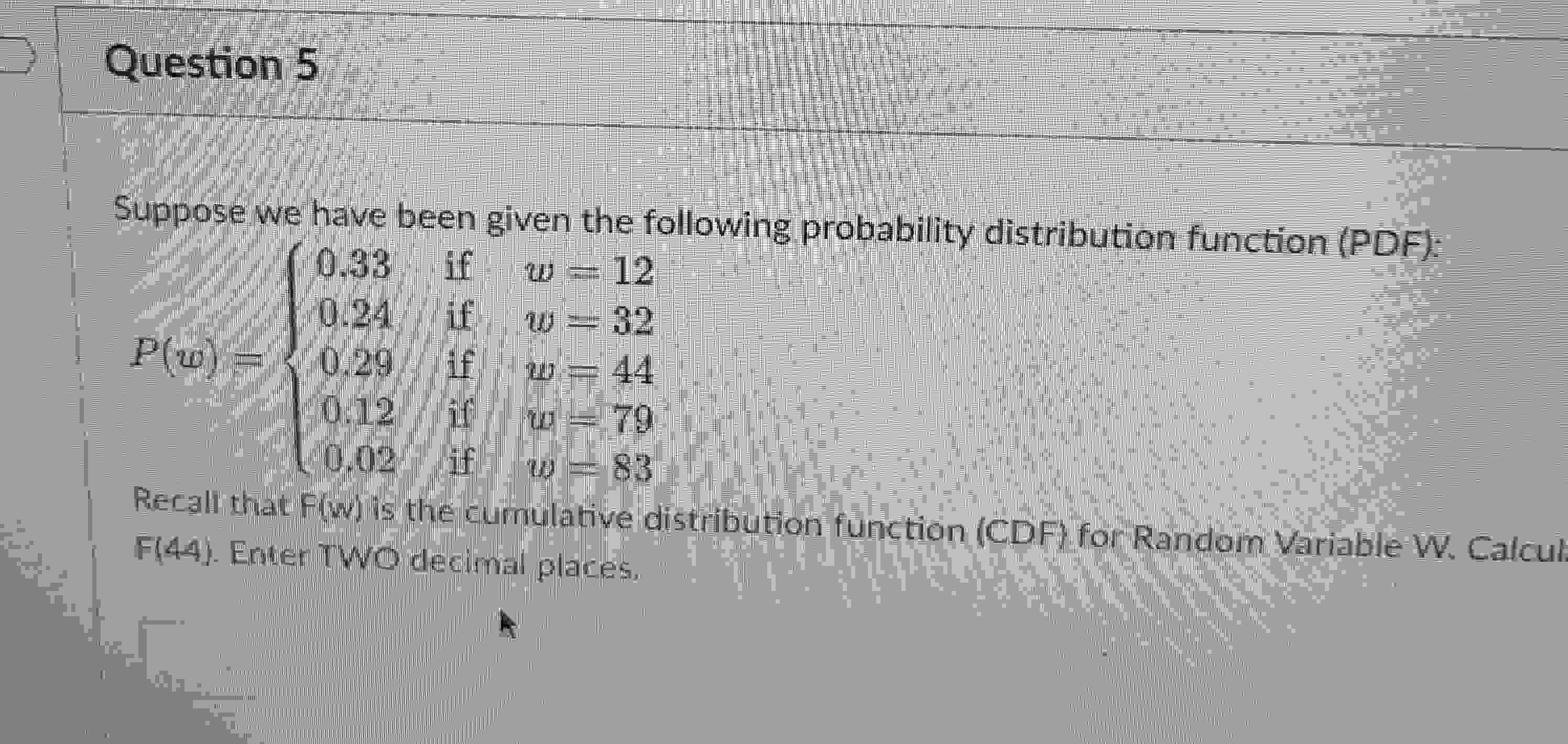 Solved Recall that F(w) ﻿is the cumulative distribution | Chegg.com