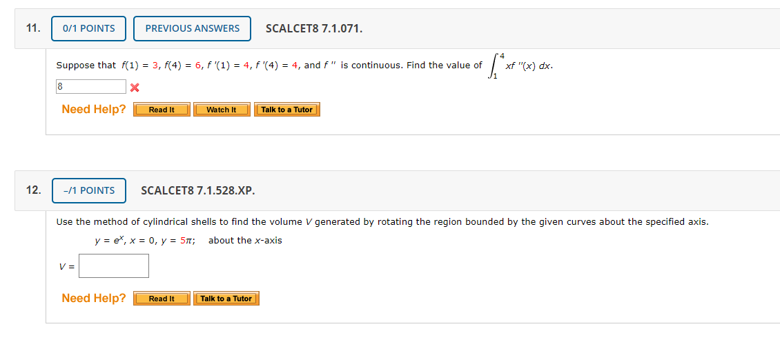 Solved 11. | 0/1 POINTS || PREVIOUS ANSWERS SCALCET8 | Chegg.com
