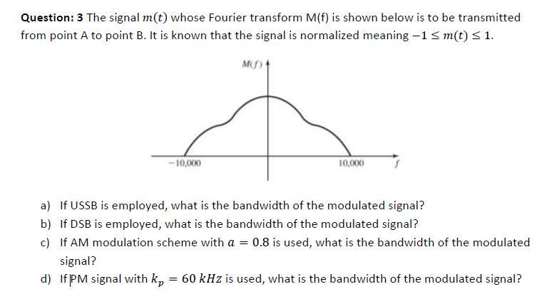 Solved Question: 3 The signal m(t) whose Fourier transform | Chegg.com
