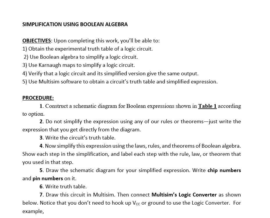 Solved SIMPLIFICATION USING BOOLEAN ALGEBRA OBJECTIVES: Upon | Chegg.com