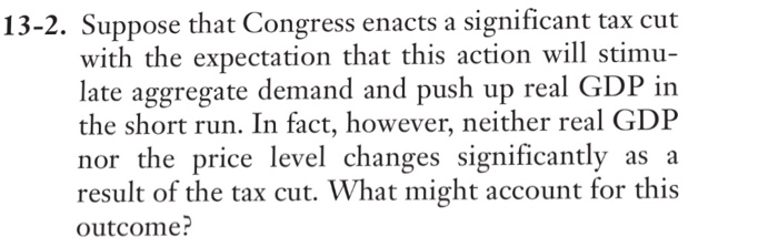 Solved Suppose that Congress enacts a significant tax cut | Chegg.com