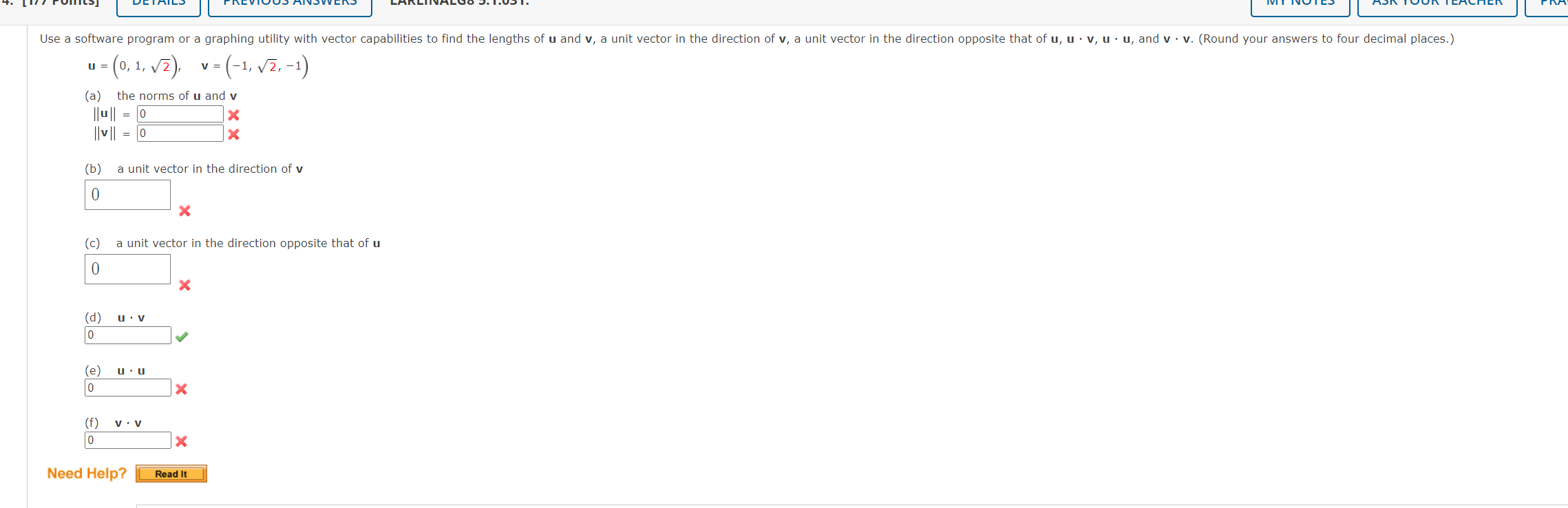 Solved u=(0,1,2),v=(−1,2,−1) (a) the norms of u and v | Chegg.com