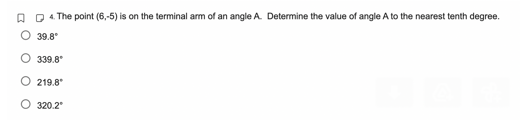 Solved 4. The point (6,−5) is on the terminal arm of an | Chegg.com