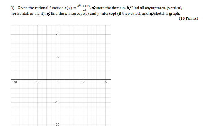 Solved 8) Given the rational function r(x)=x−3x2+5x+4, a) | Chegg.com