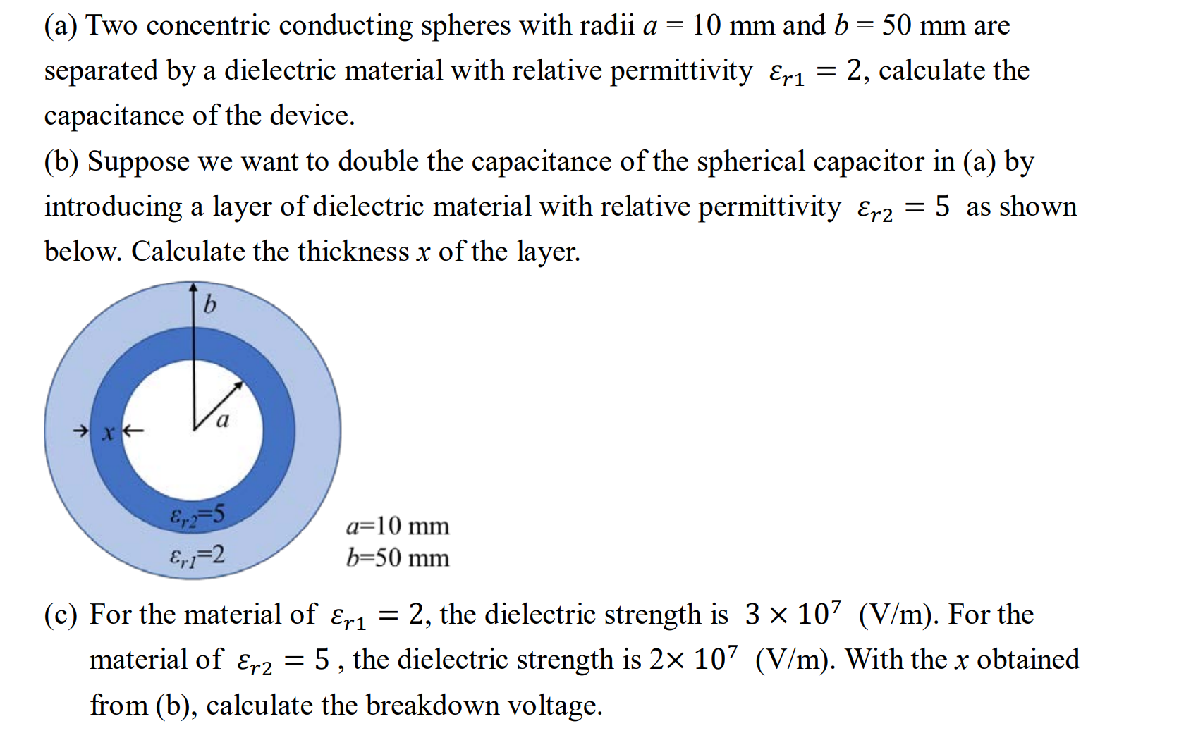 (a) Two concentric conducting spheres with radii a=10 | Chegg.com