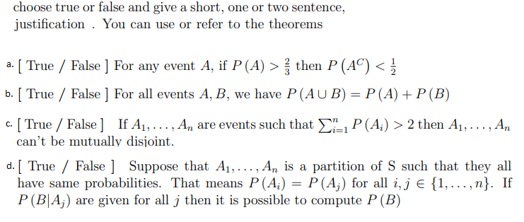 Solved choose true or false and give a short, one or two | Chegg.com