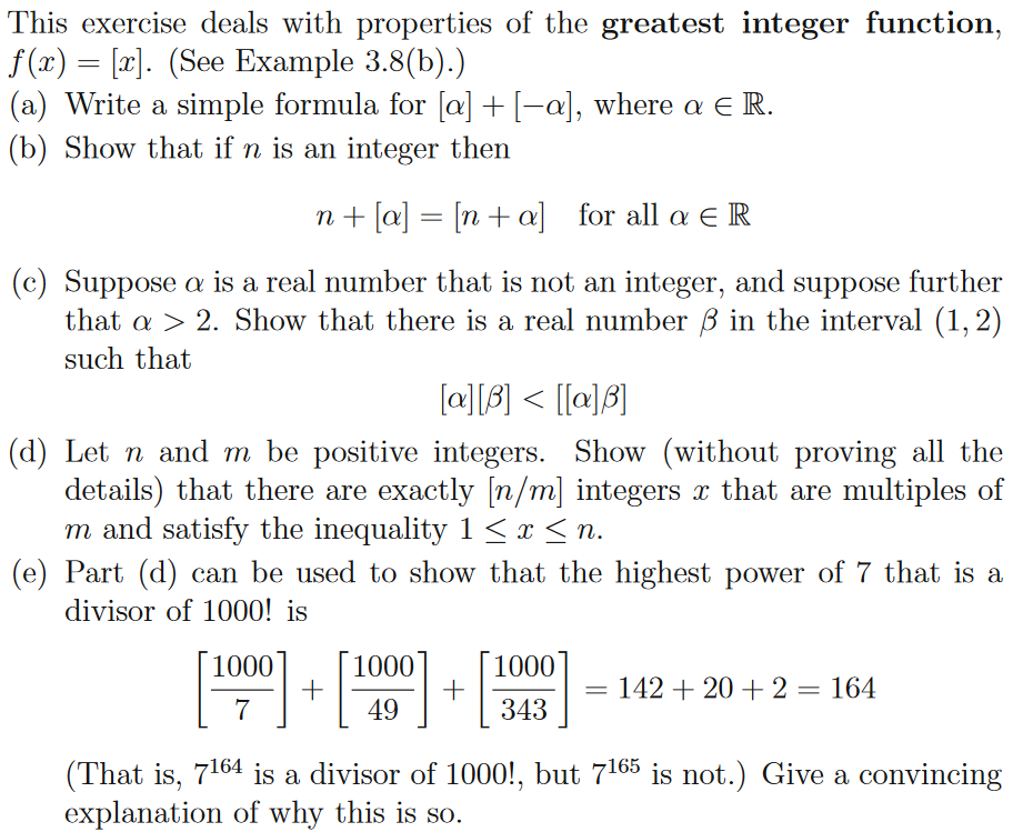 Solved This exercise deals with properties of the greatest | Chegg.com