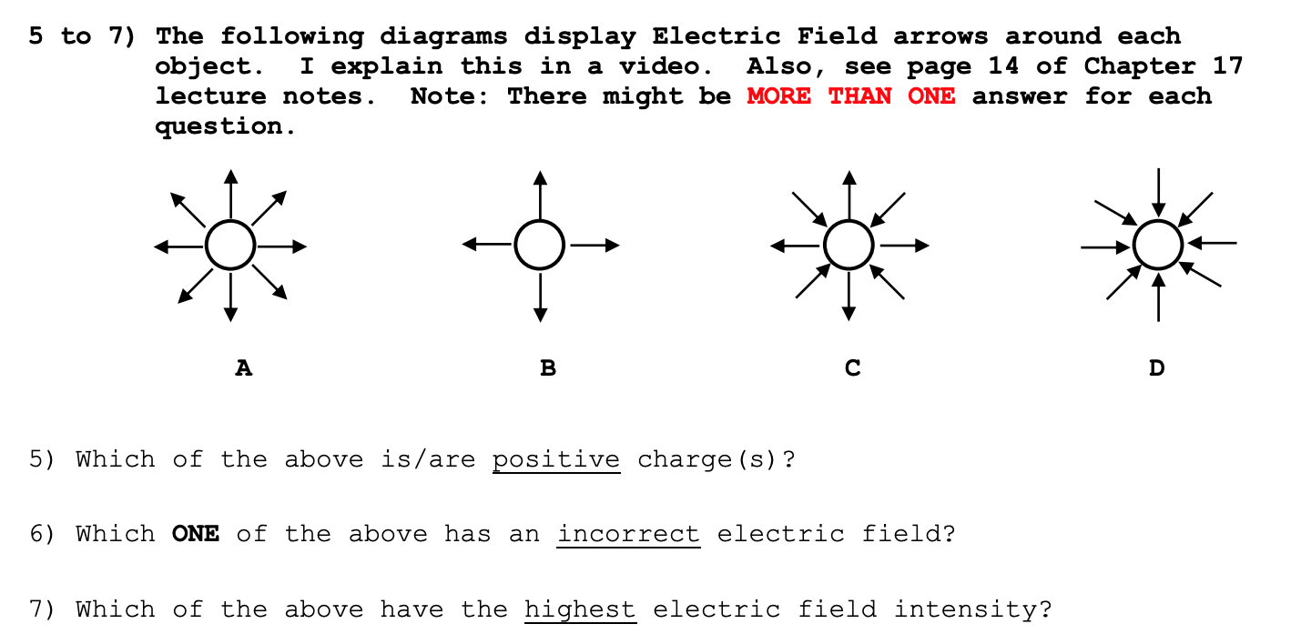 Solved 5 to 7) The following diagrams display Electric Field | Chegg.com