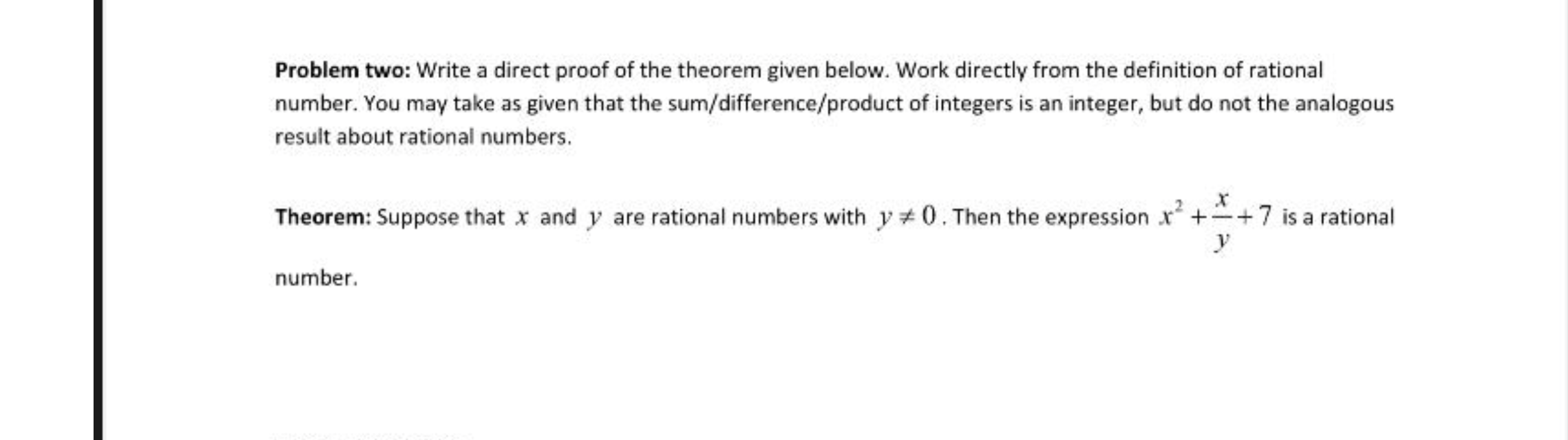 Solved Problem two: Write a direct proof of the theorem | Chegg.com