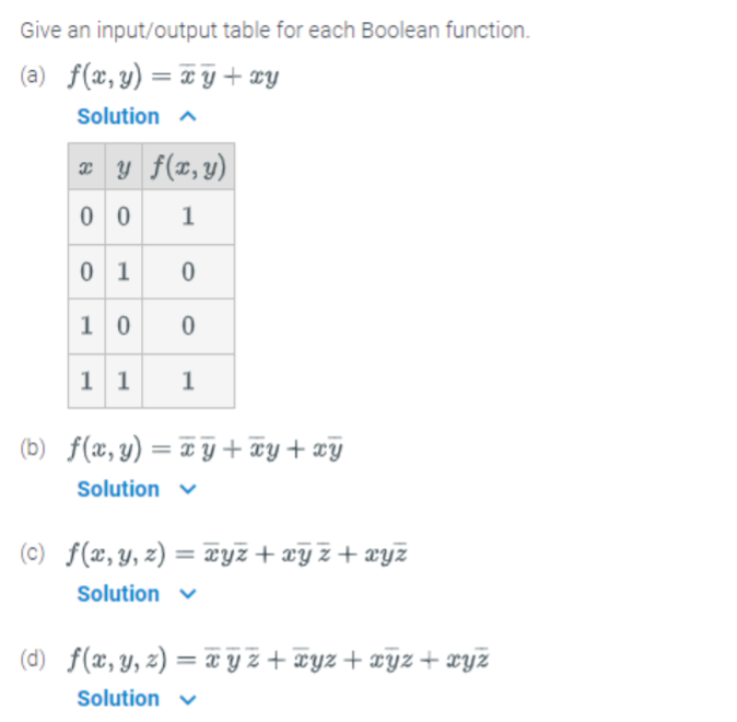 Give an input/output table for each Boolean function. | Chegg.com