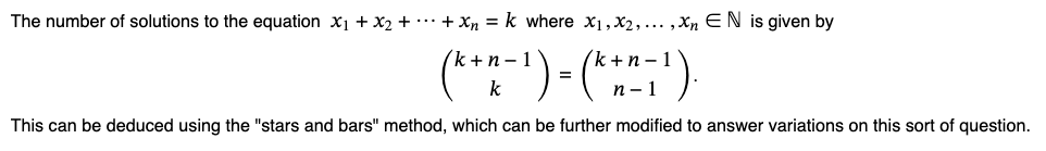 Solved The number of solutions to the equation x1+x2+⋯+xn=k | Chegg.com