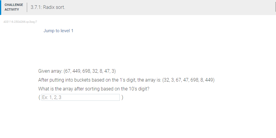 Solved CHALLENGE ACTIVITY 3.7.1: Radix sort. | Chegg.com
