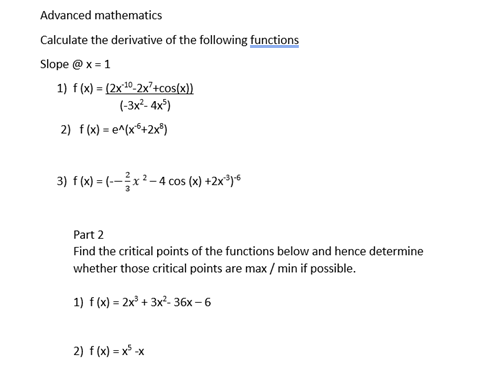Solved Advanced mathematics Calculate the derivative of the | Chegg.com