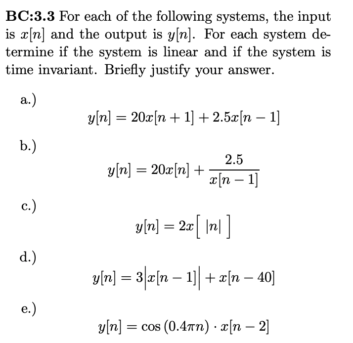 Solved BC:3.3 For each of the following systems, the input | Chegg.com
