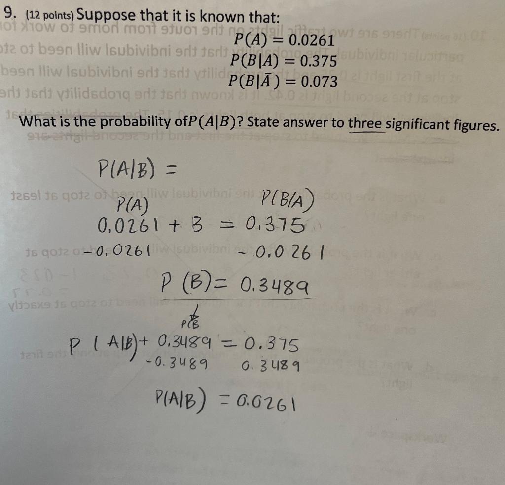 Solved 9. (12 points) Suppose that it is known that: | Chegg.com