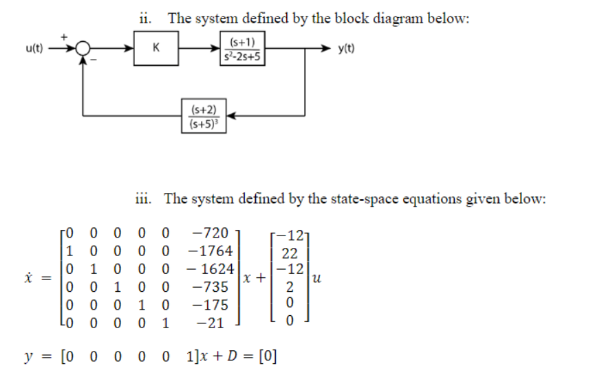 ii. The system defined by the block diagram below: | Chegg.com