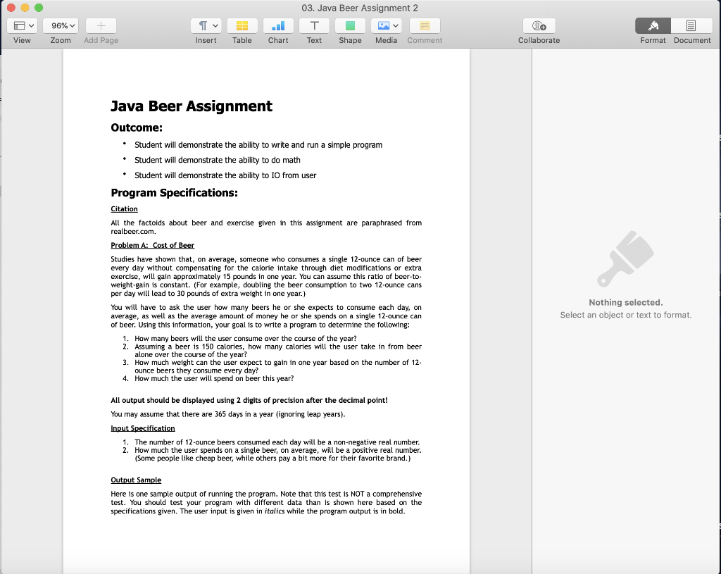 Solved 03. Java Beer Assignment2 1T Insert Table Chart Text | Chegg.com