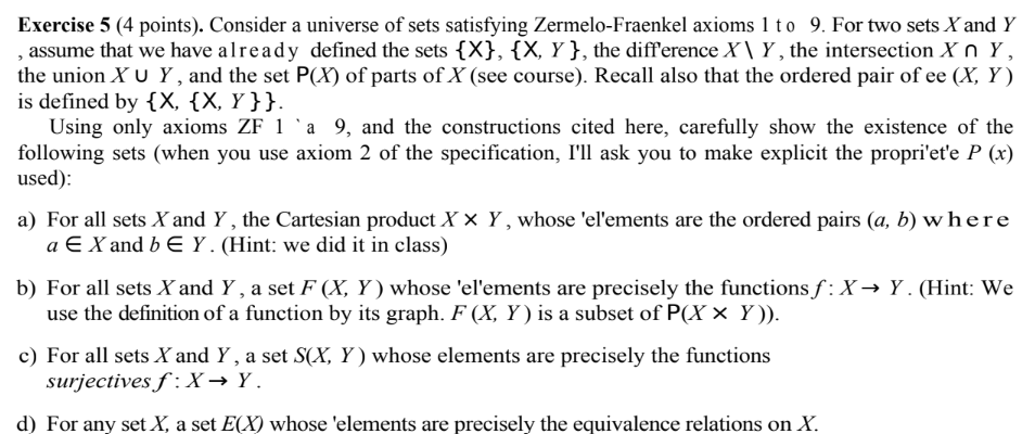Solved Exercise 5 (4 points). Consider a universe of sets | Chegg.com