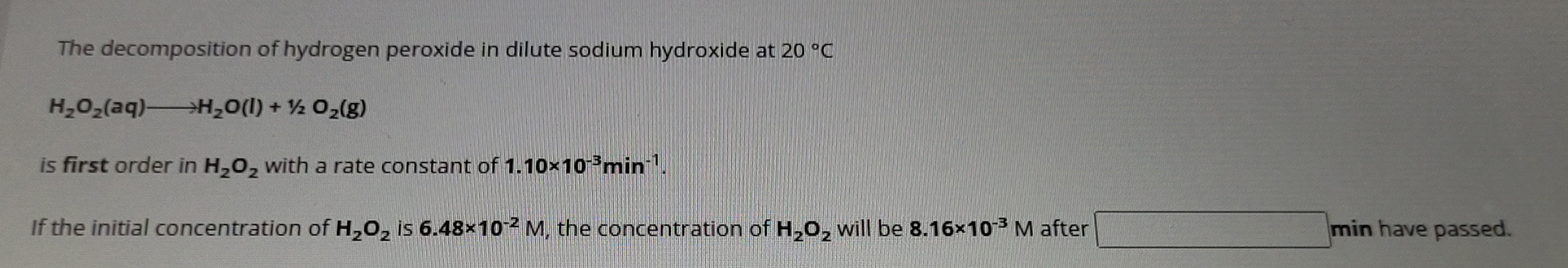 Solved The decomposition of hydrogen peroxide in dilute | Chegg.com