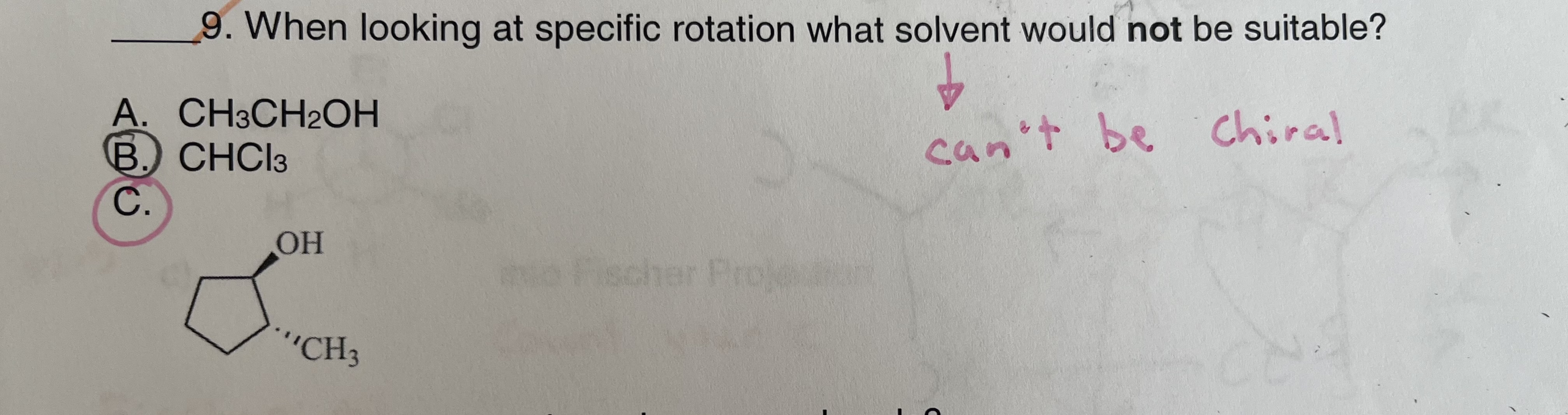 Solved When looking at specific rotation what solvent would | Chegg.com