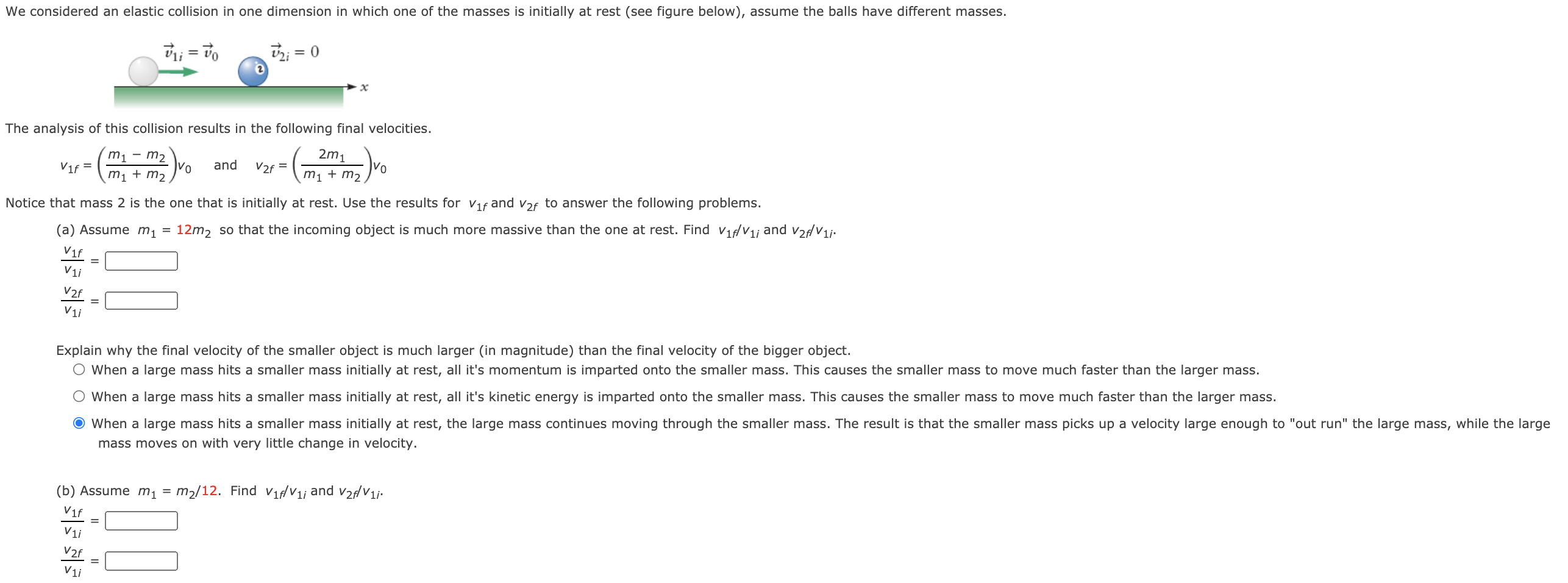 Solved We considered an elastic collision in one dimension | Chegg.com