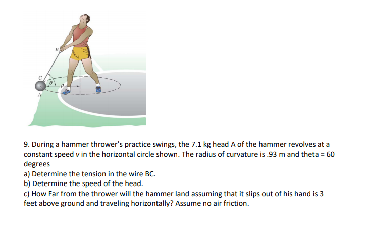 Solved B 9. During a hammer thrower's practice swings, the | Chegg.com