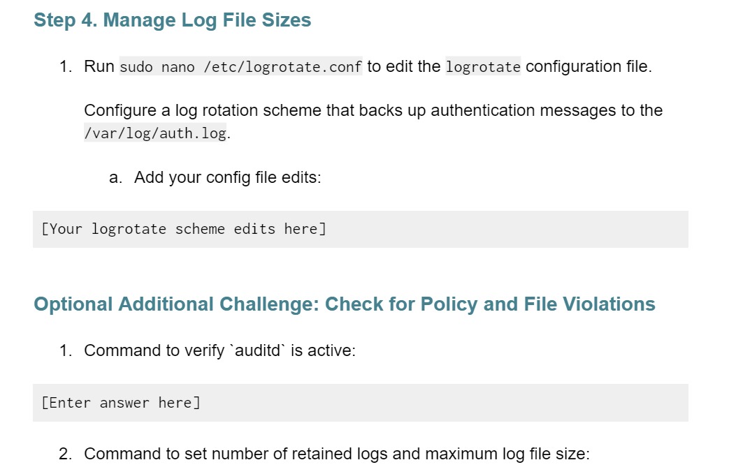 Solved Step 4. ﻿Manage Log File SizesRun sudo nano | Chegg.com