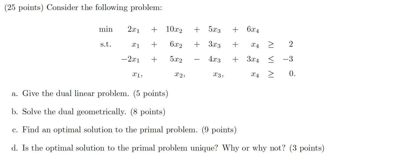 (25 points) Consider the following problem: a. Give | Chegg.com (25 points) Consider the following problem: a. Give | Chegg.com