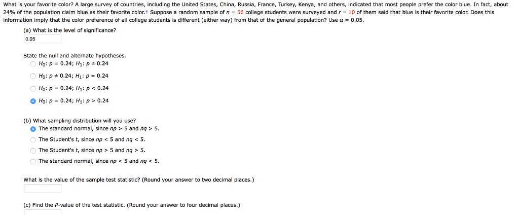 Solved What is your favorite color? A large survey of | Chegg.com