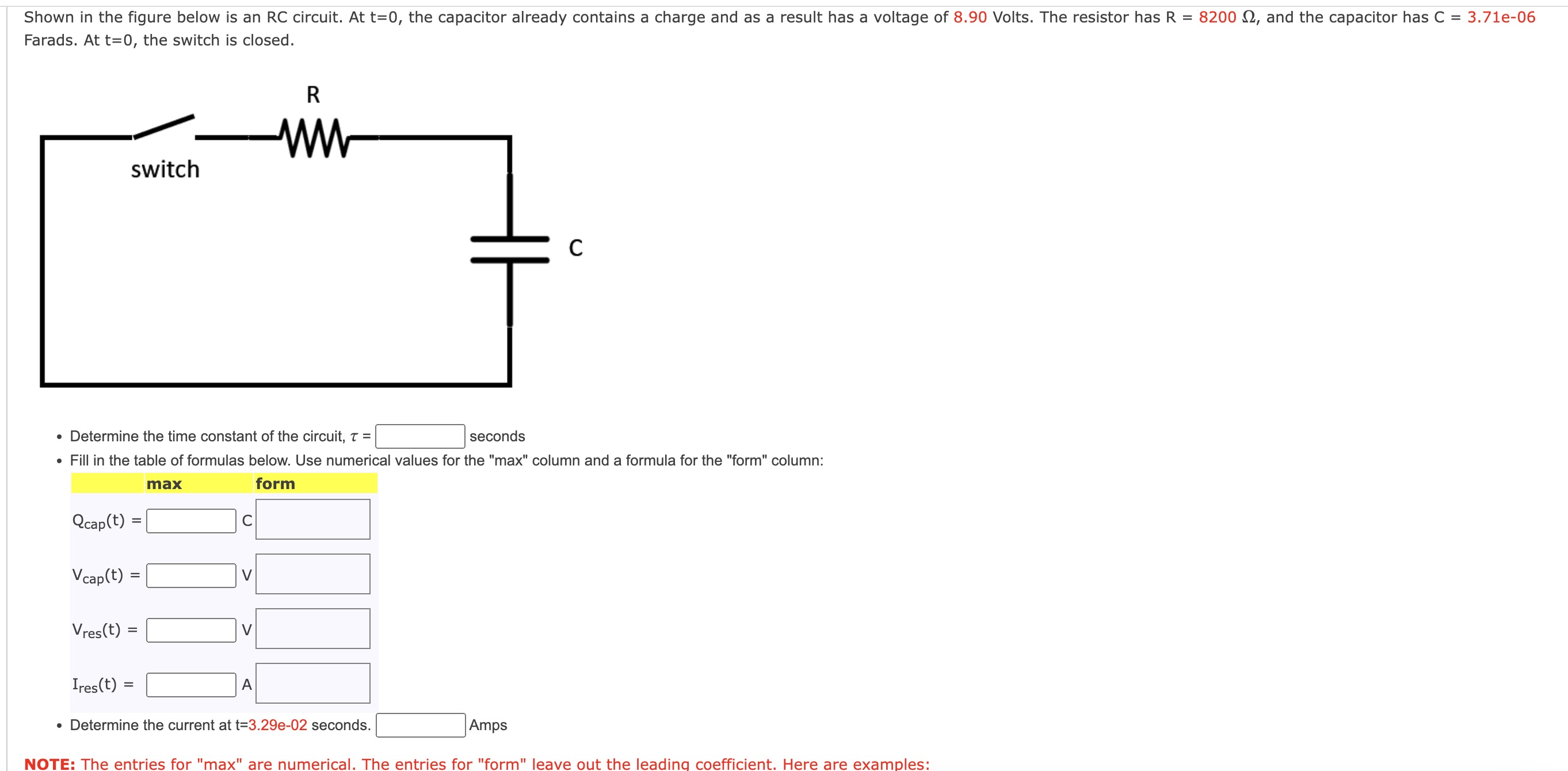 Solved arads. At \\( \\mathrm{t}=0 \\), the switch is | Chegg.com