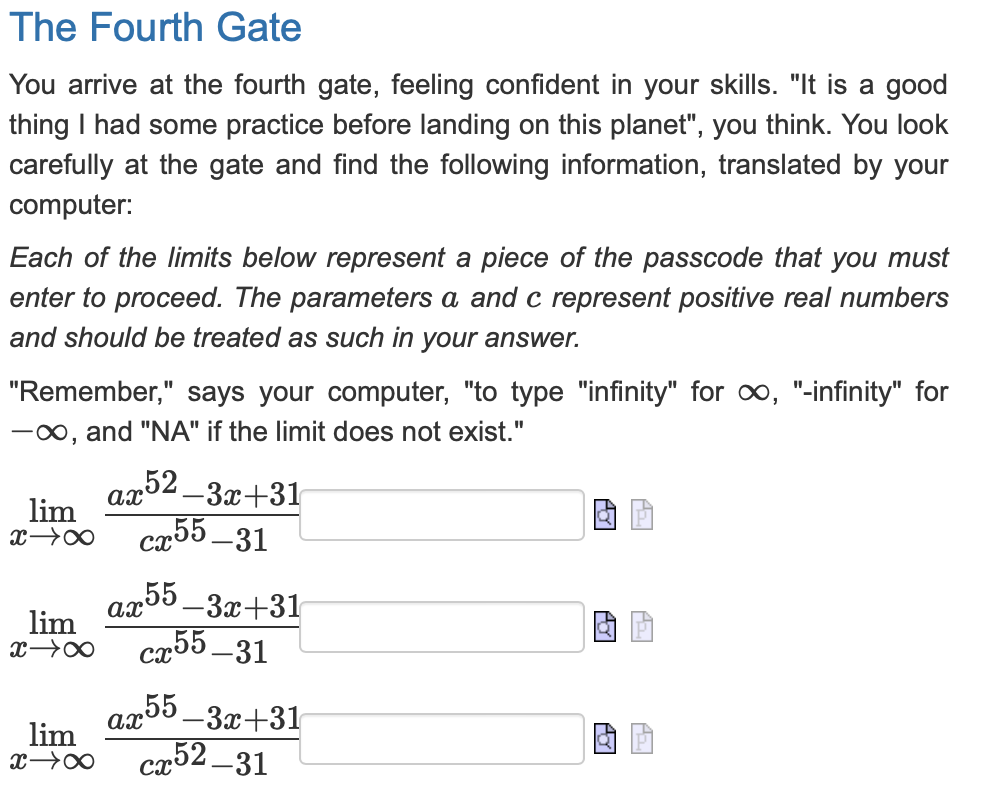 Solved You arrive at the fourth gate, feeling confident in | Chegg.com