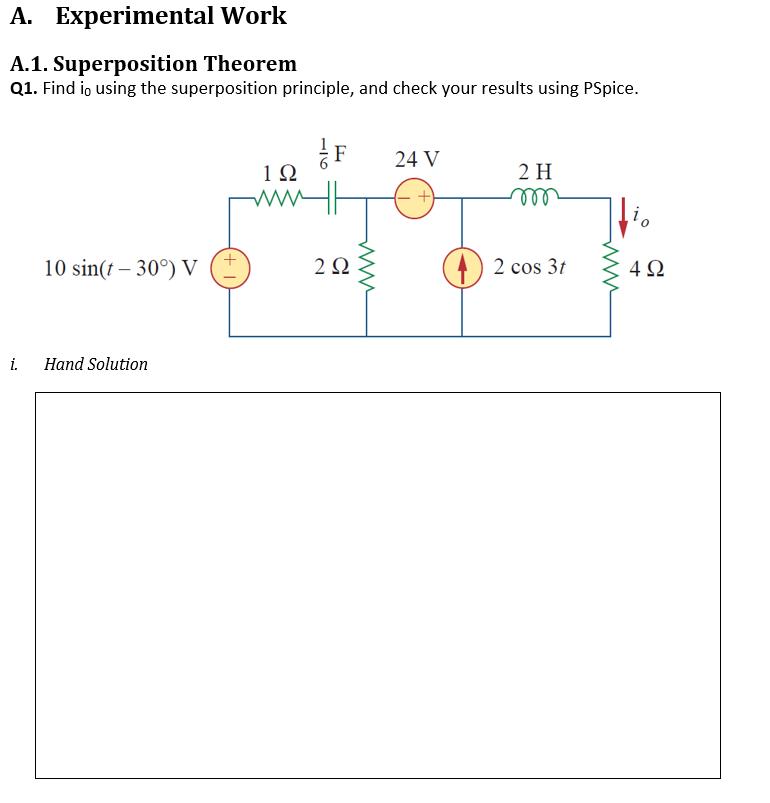 Solved A. Experimental Work A.1. Superposition Theorem Q1. | Chegg.com